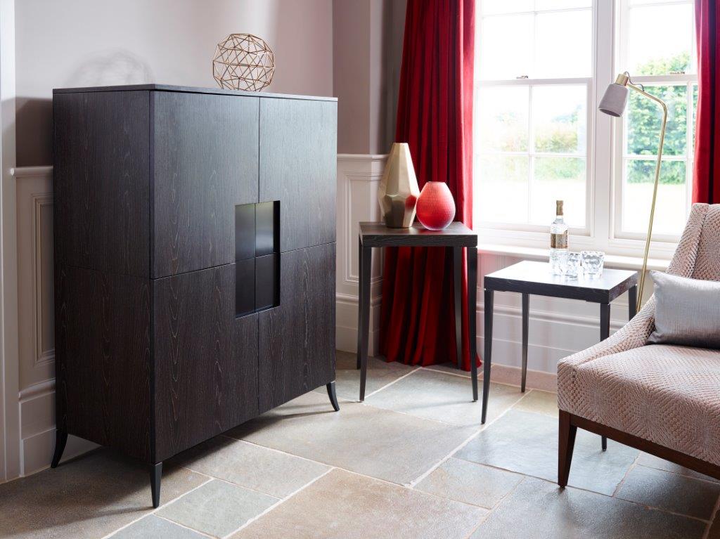 Charcoal Oak Drinks Cabinet with Gun Metal Finish | Arcadia